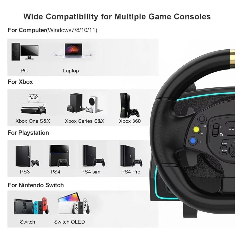 Doyo Doyo Multiplatform Racing Wheel with Pedals & Shifter - KT808D (U ...